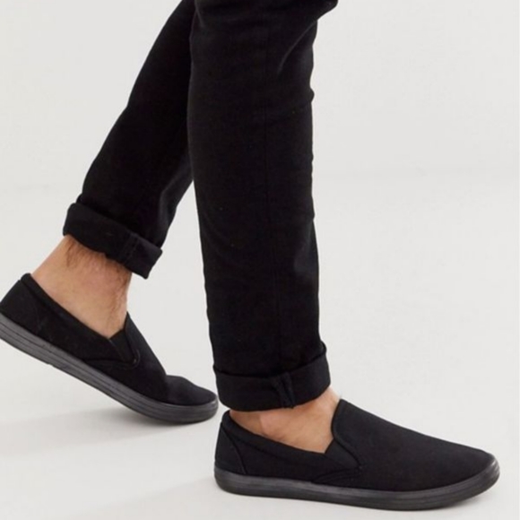 ASOS | Shoes | Asos Slip On Plimsolls Black Canvas 3uk 135us | Poshmark